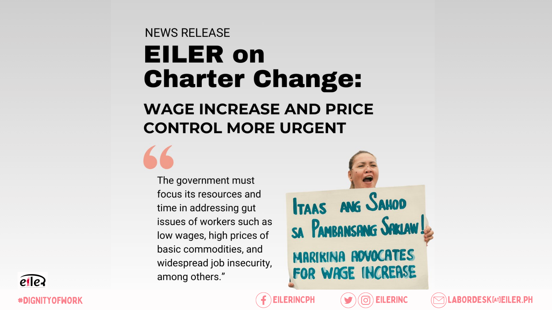 Wage increase and price control more urgent than cha-cha - EILER